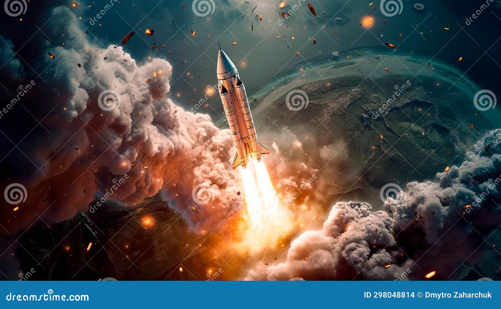 Rocket Soaring into the Depths of Deep Space, Leaving the Earth Behind ...