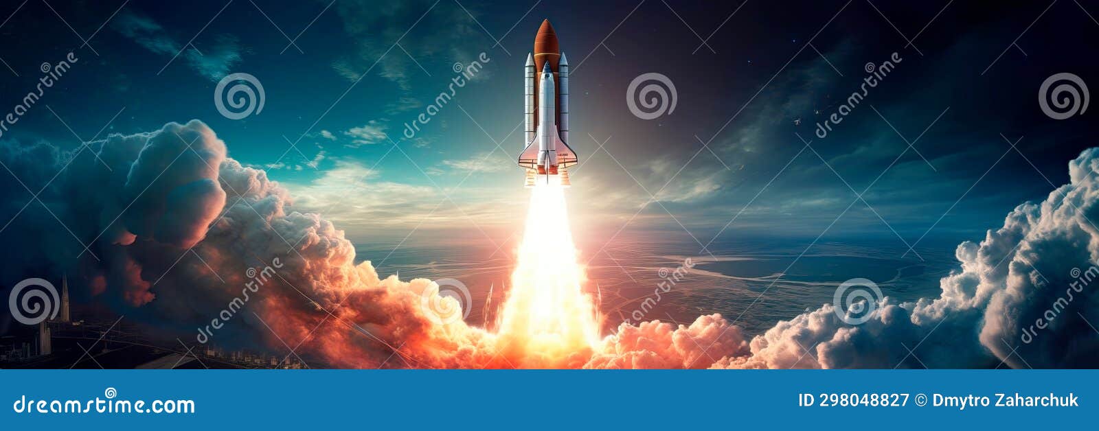 Rocket Soaring into the Depths of Deep Space, Leaving the Earth Behind ...