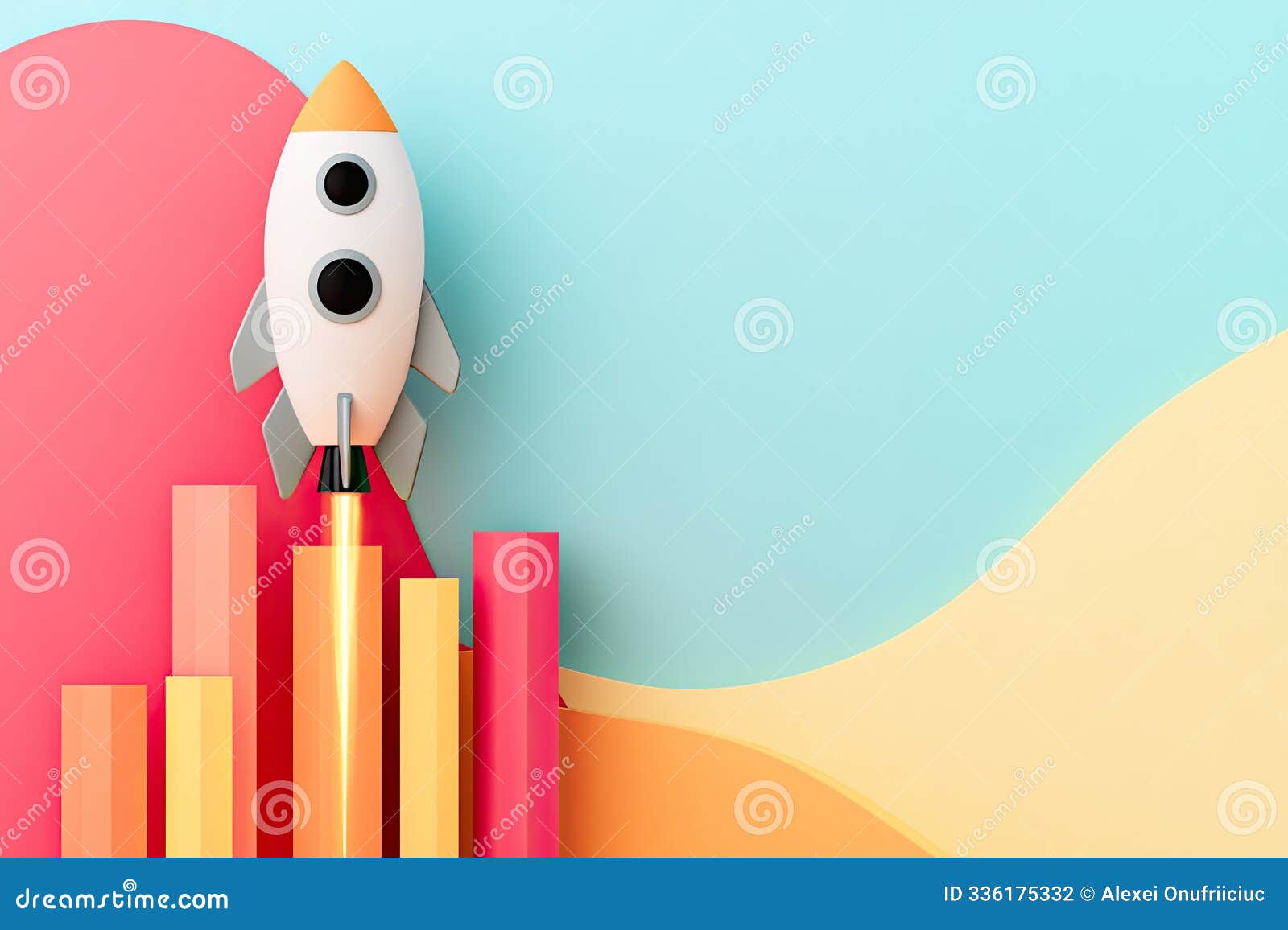 A Rocket is Soaring High Above a Colorful Graph in the Sky Stock ...