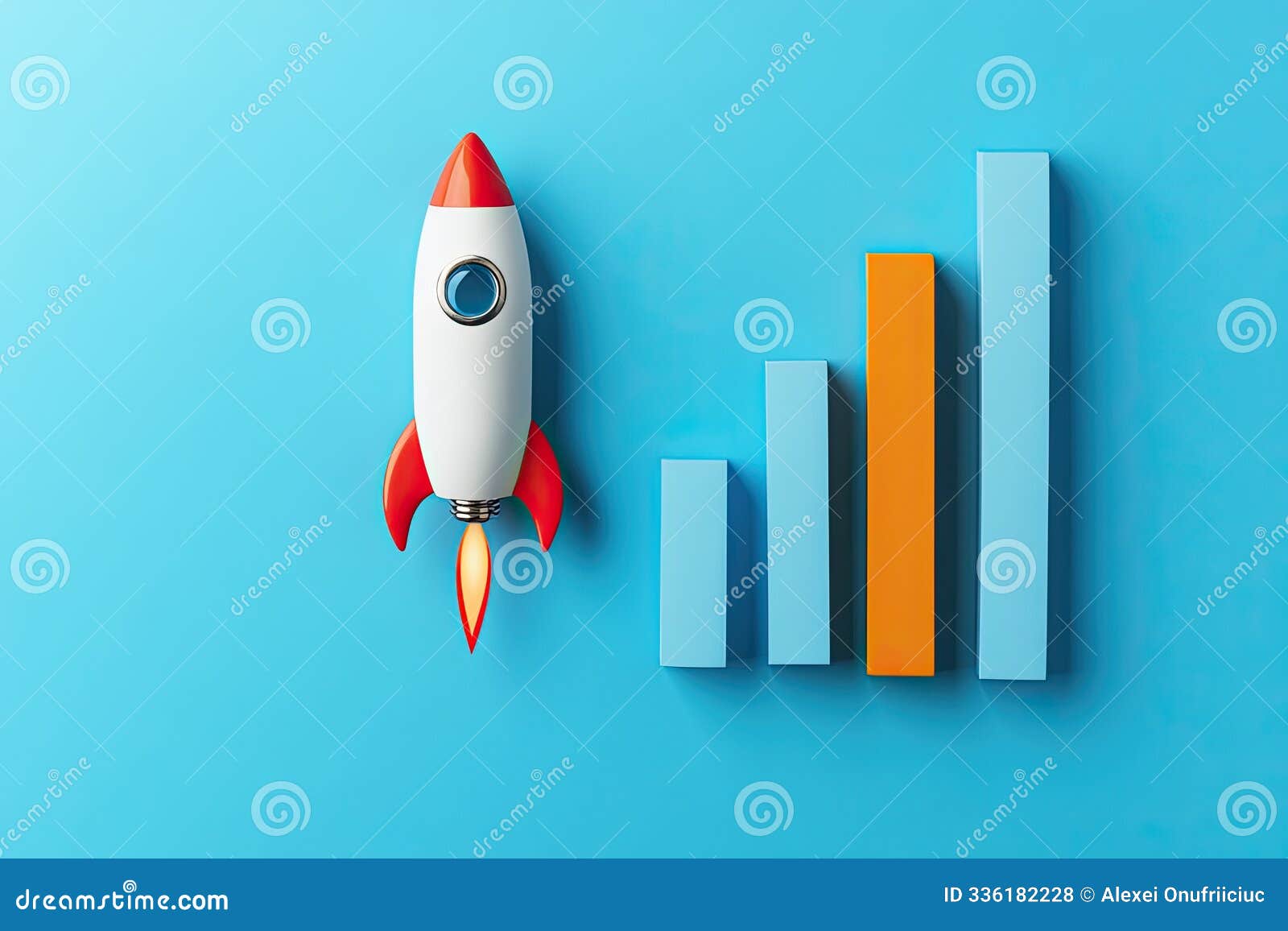 A Rocket is Soaring High Above a Colorful Graph in the Sky Stock ...