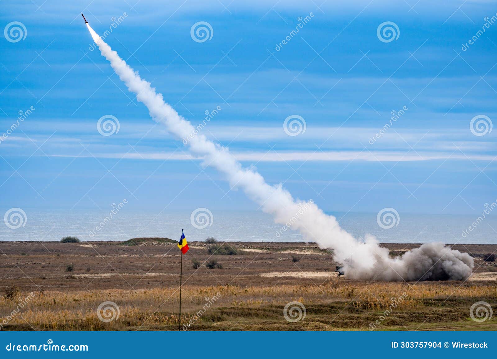 Rocket Soaring in the Sky, with a Billowing Cloud of Smoke Trailing ...