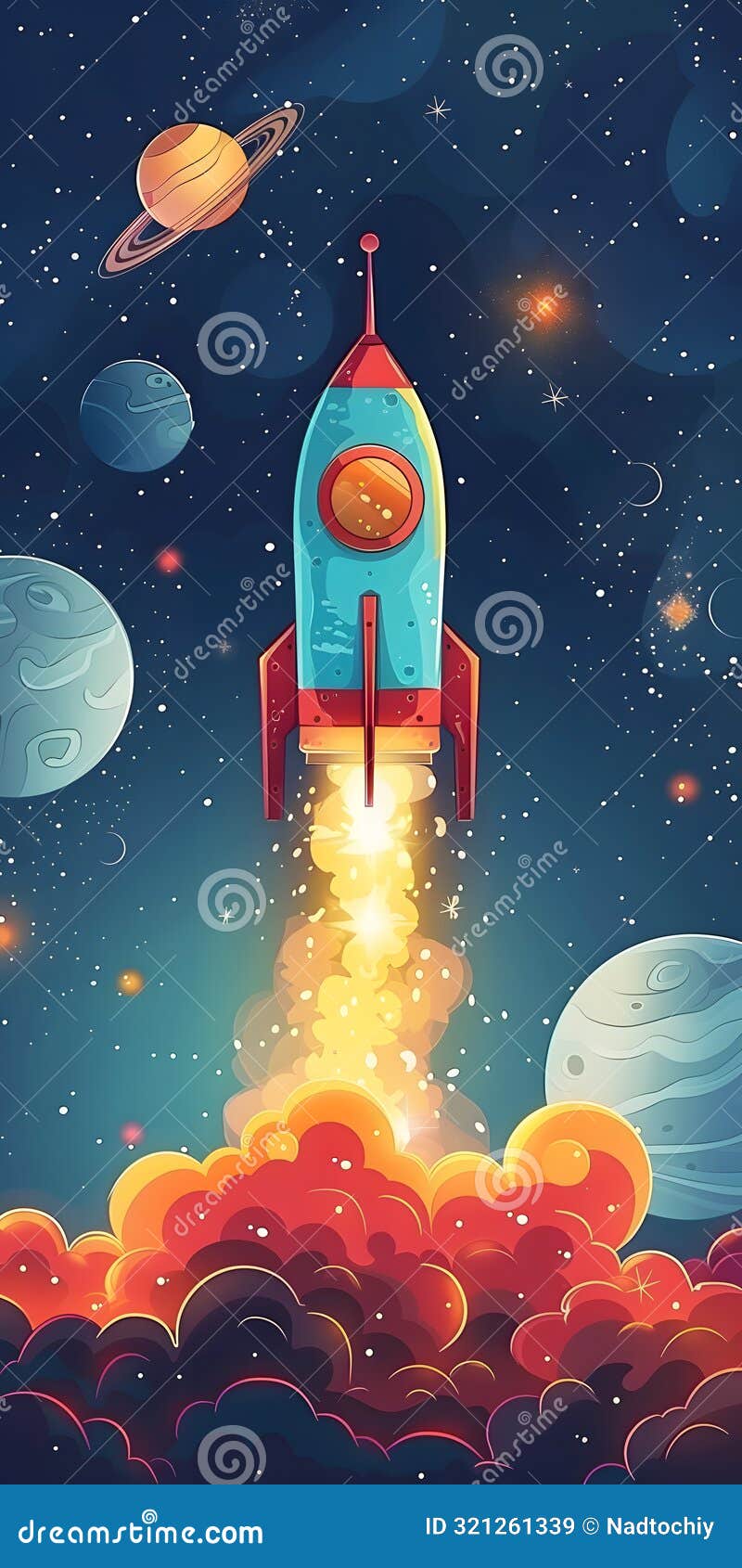 Rocket Soaring through Space with Planets in the Background Stock Image ...