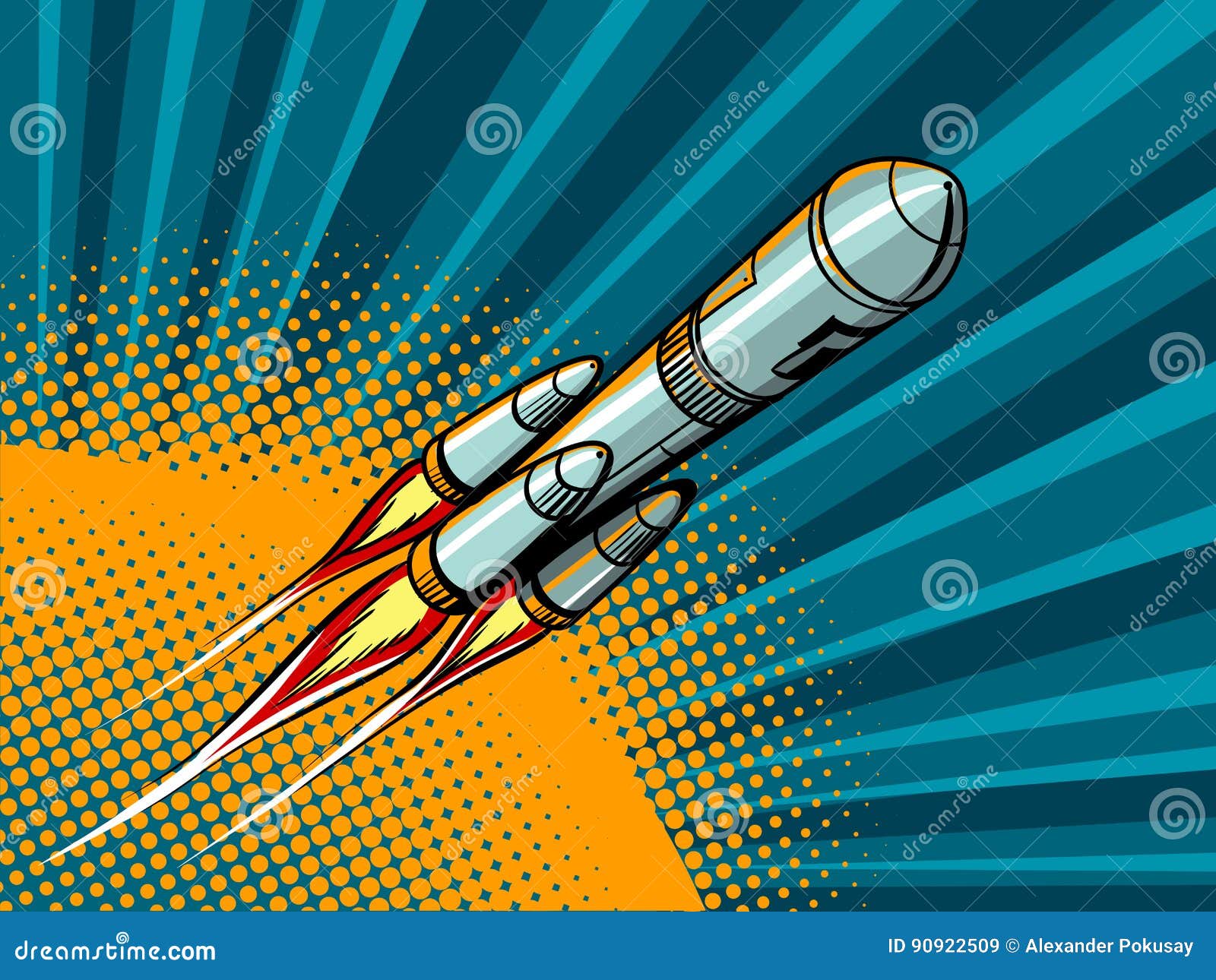 Rocket in Space Comic Book Style Vector Stock Vector - Illustration of ...