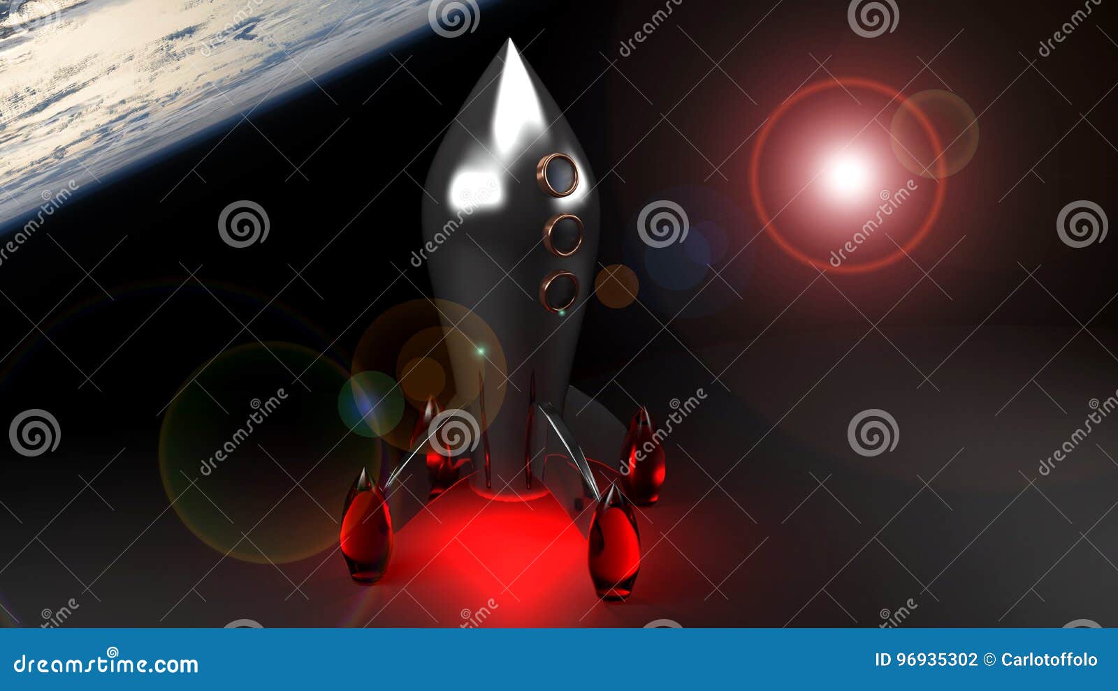 Rocket in the Space - 3D Rendering Stock Illustration - Illustration of ...