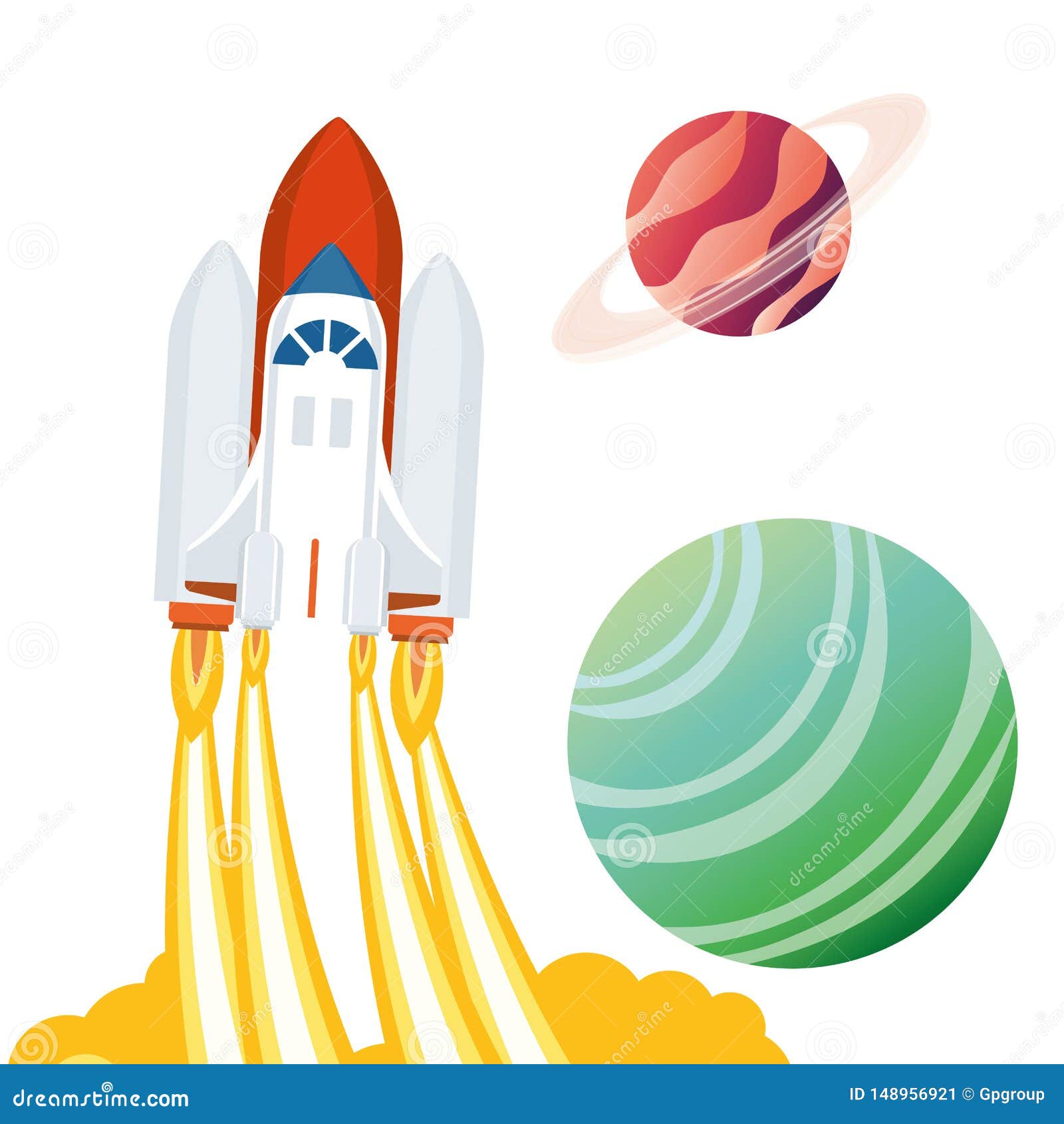 Rocket in the Space with Planets of the Solar System Stock Vector ...
