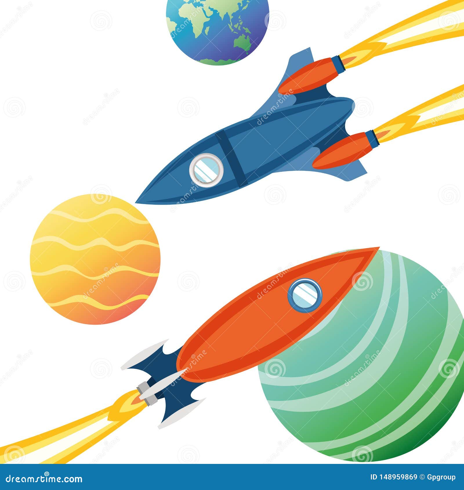 Rocket in the Space with Planets of the Solar System Stock Vector ...