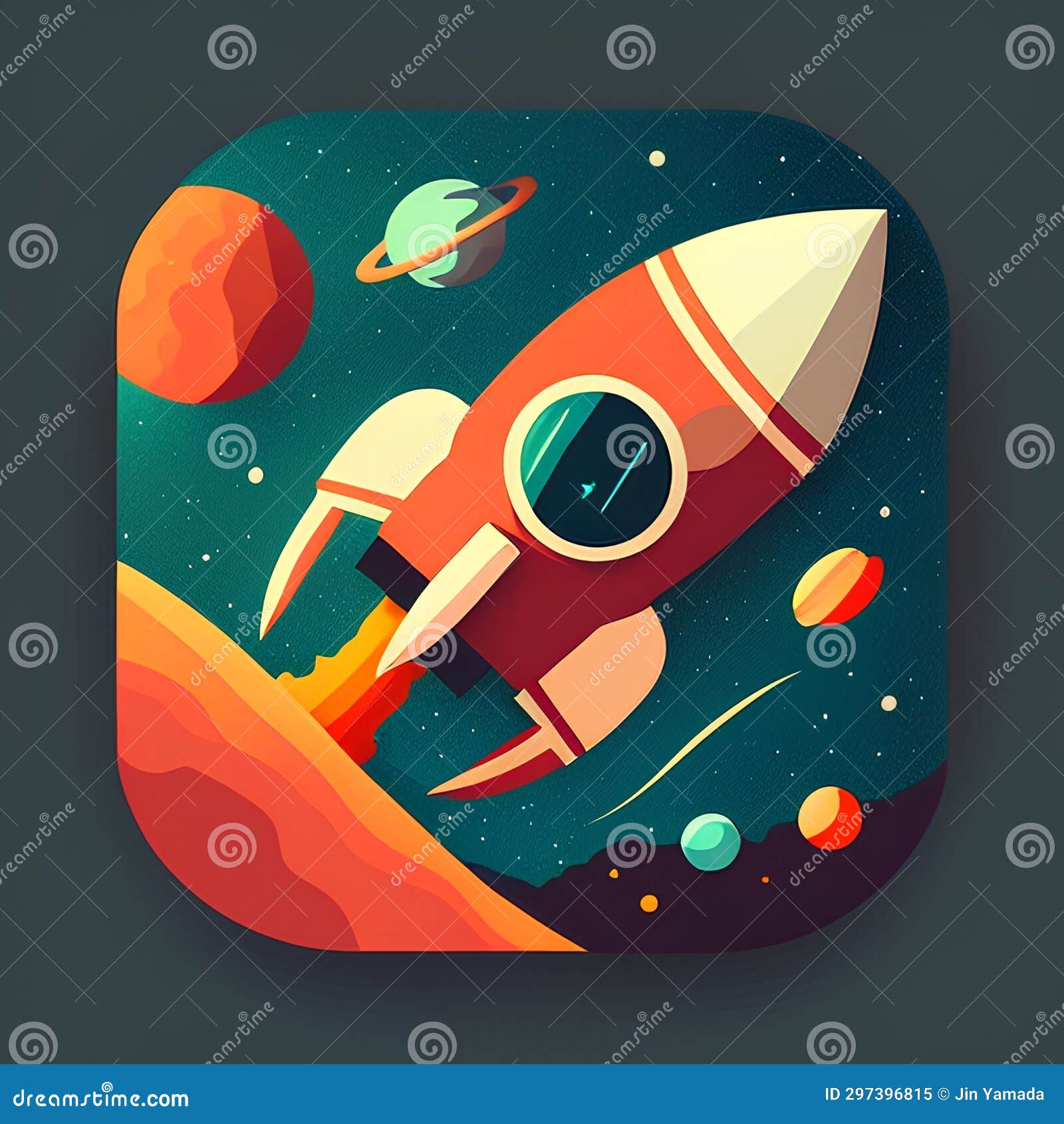 Rocket in Space with Planets and Stars. Vector Illustration in Flat ...