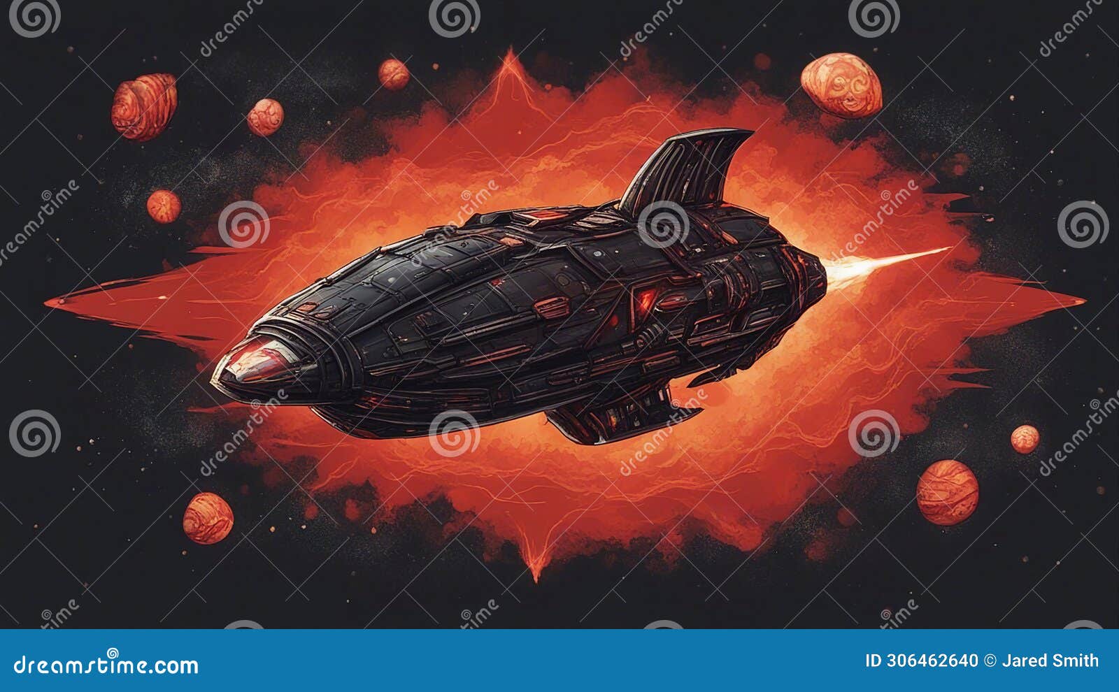 Rocket in Space a Powerful Space Ship with a Black and Red Seashell ...