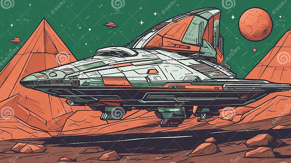 Rocket in Space _A Rusty Brown Spaceship with Red Stripes and a ...