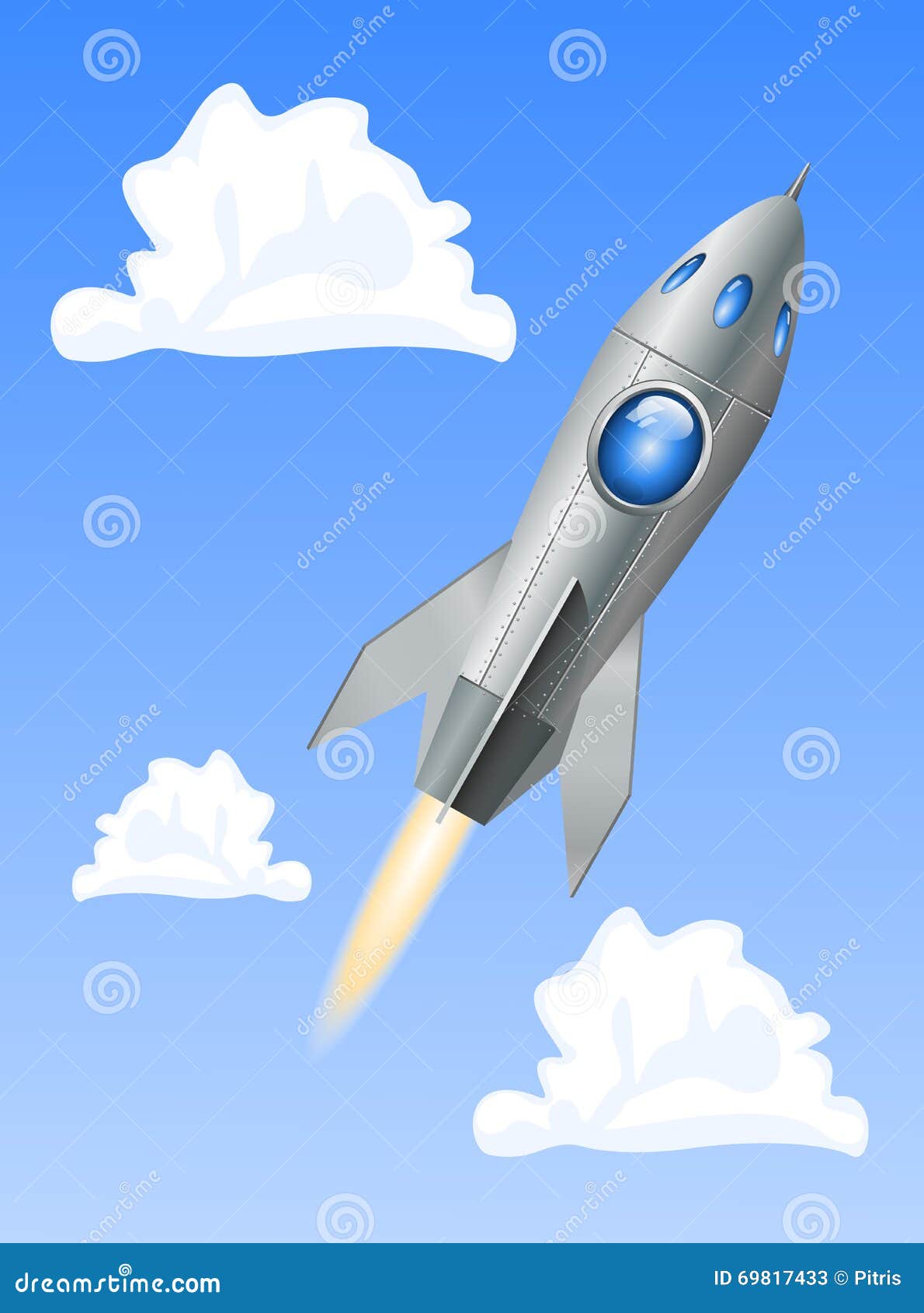 Rocket Space Ship on Blue Sky Background. Stock Vector - Illustration ...