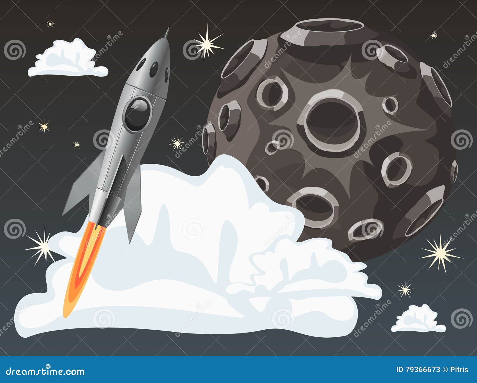 Rocket Space Ship on Dark Sky Background with Moon Stock Vector ...