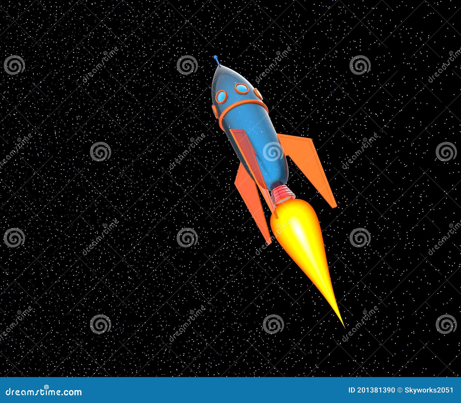 Rocket Space Ship Isolated on White Background. Cartoon Rocket. Rocket Flying through Outer ...