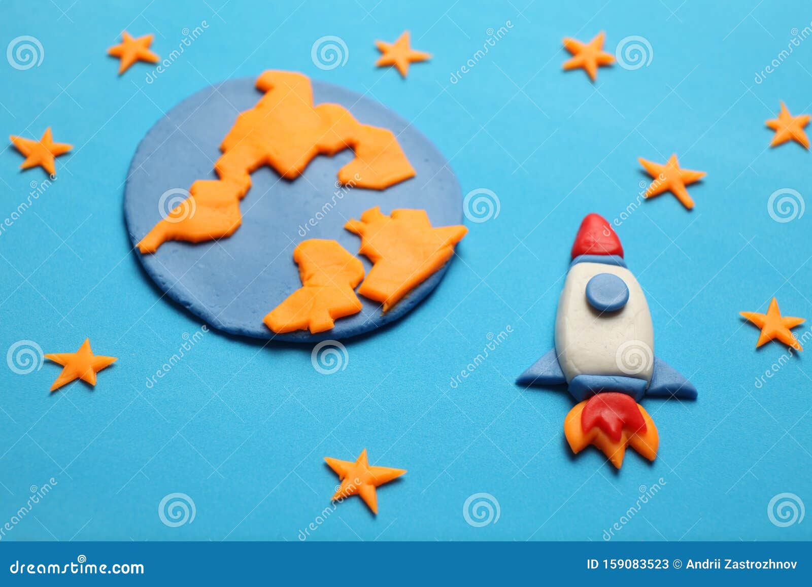 Rocket in Space, Star, Planet Earth. Plasticine Art, Cartoon Stock ...