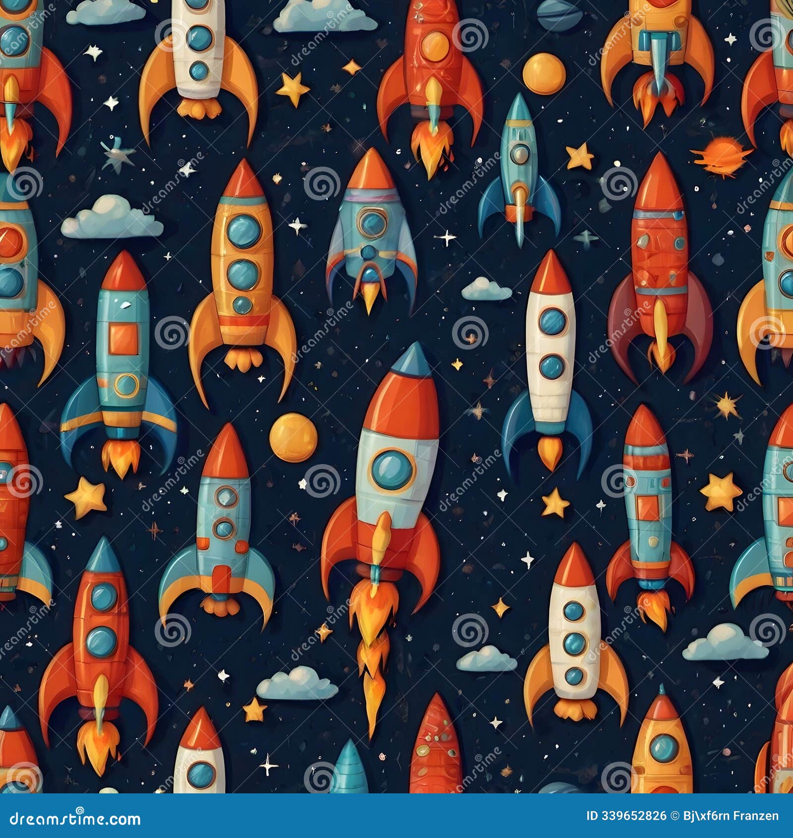 Rocket Spaceship Cosmic Space Pattern Stock Illustration - Illustration ...