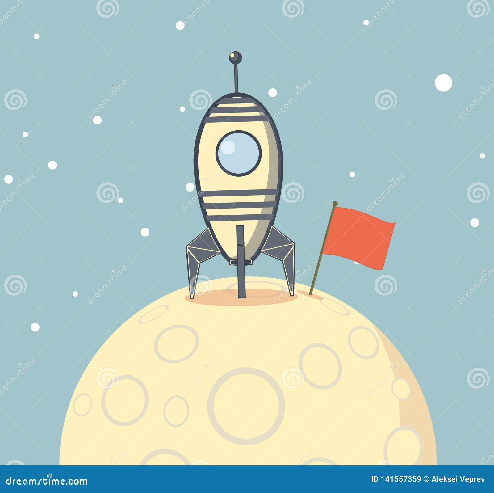 Rocket Spaceship Landed on Moon. Success Concept Stock Vector ...