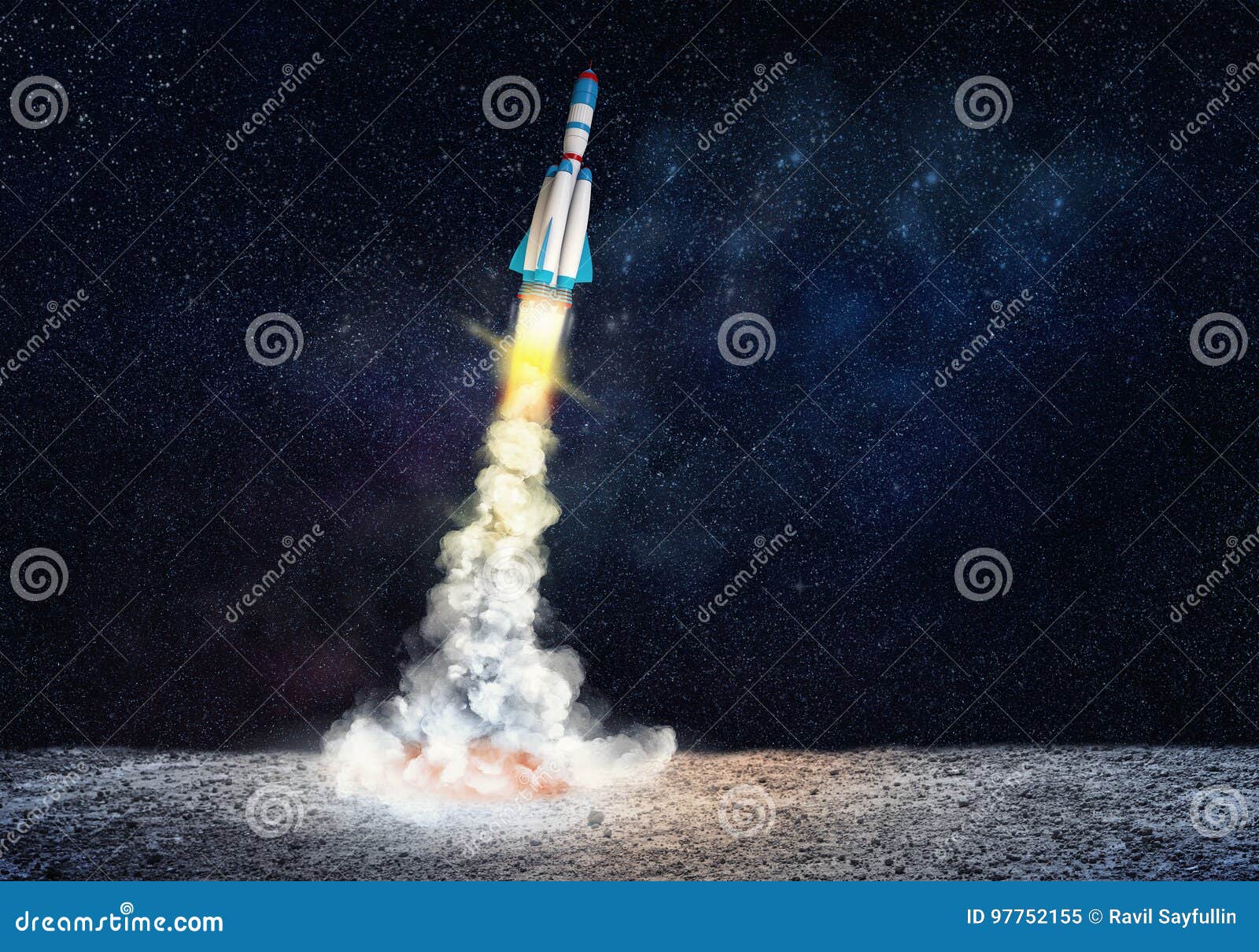 Rocket Spaceship Takes Off. 3D Illustration Elements Stock Illustration ...