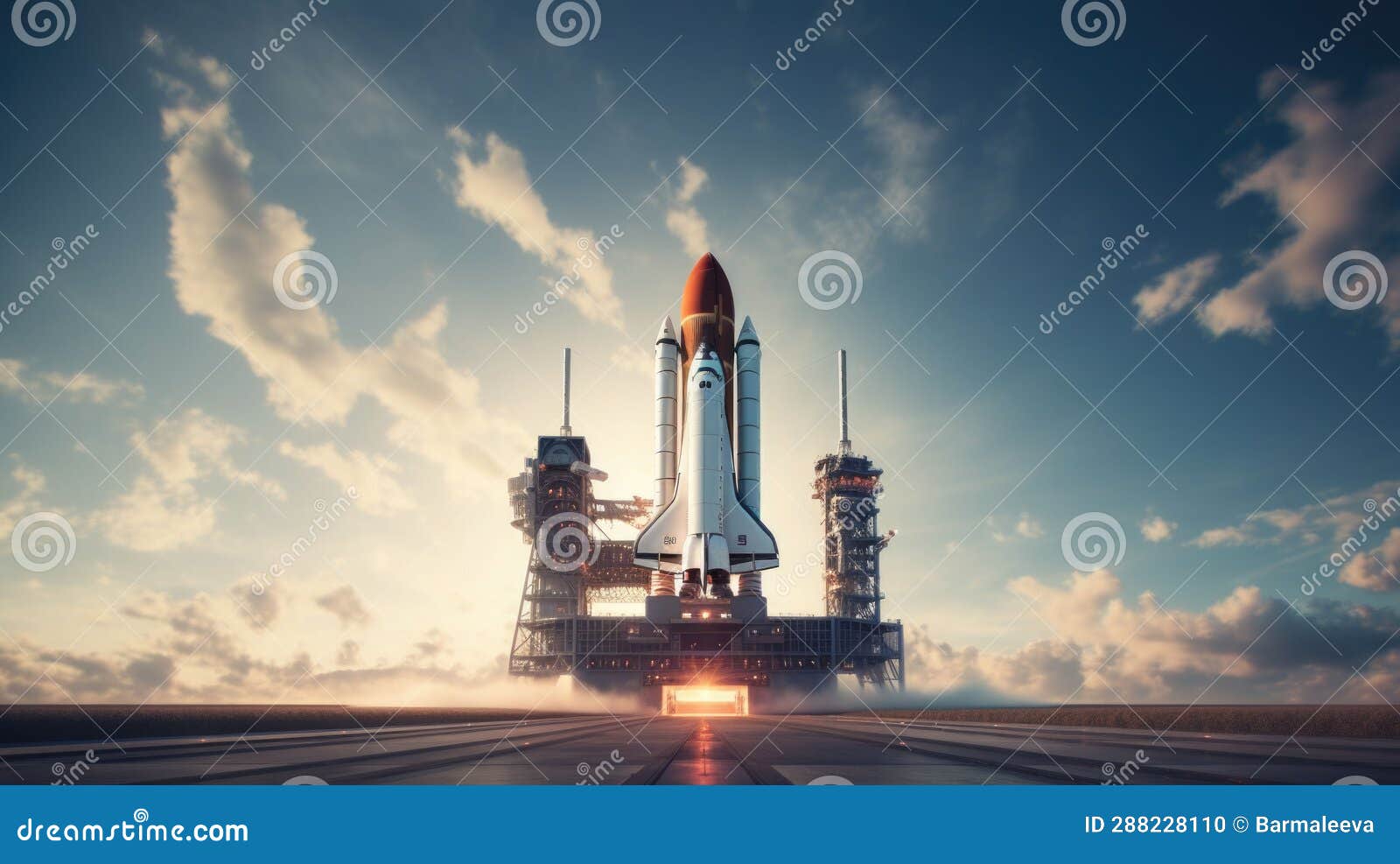 Rocket is Standing on Launch Pad. Spaceship Taking Off on a Mission ...