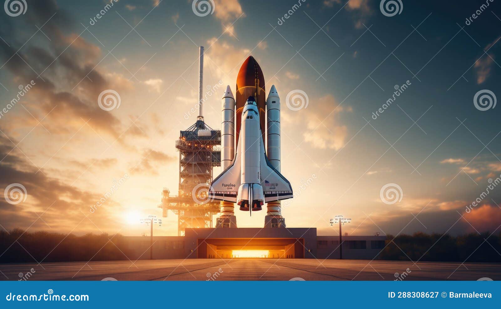 Rocket is Standing on Launch Pad. Spaceship Taking Off on a Mission ...