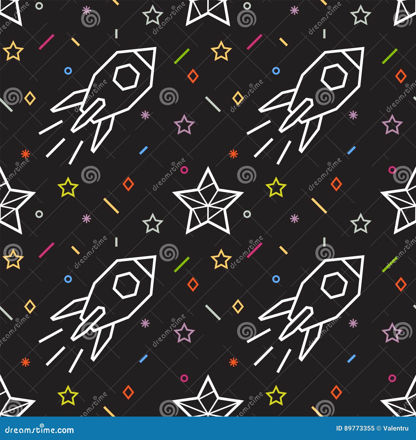 Rocket and Stars Seamless Pattern. Geometric Style Stock Vector ...