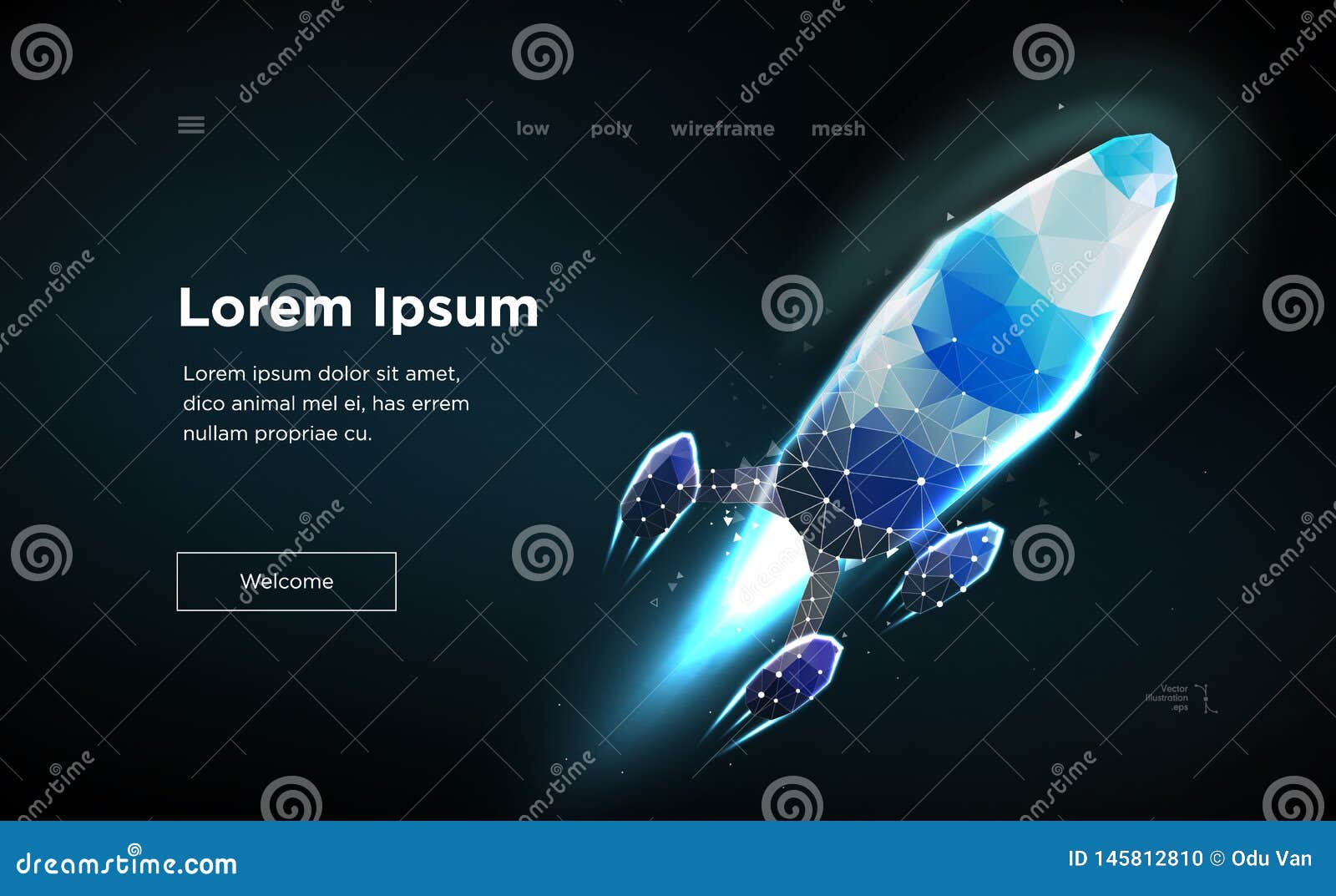 Rocket. Start Spaceship. Executed in the Form of Particles, Geometric ...