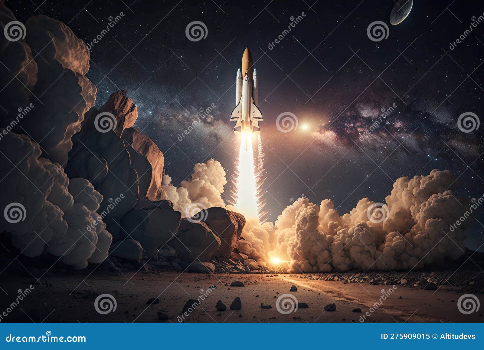 Rocket Start, with View of Outer Space, and Stars Visible in the ...