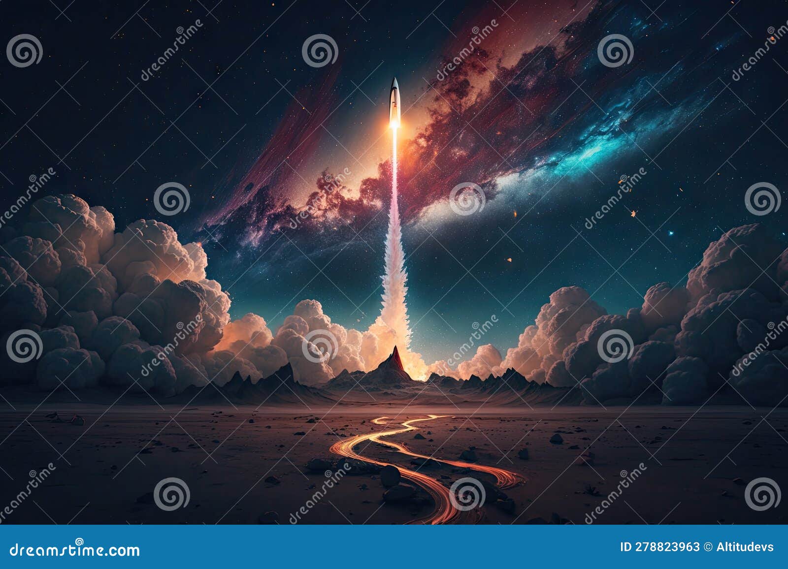 Rocket Start, With View Of Outer Space, And Stars Visible In The ...