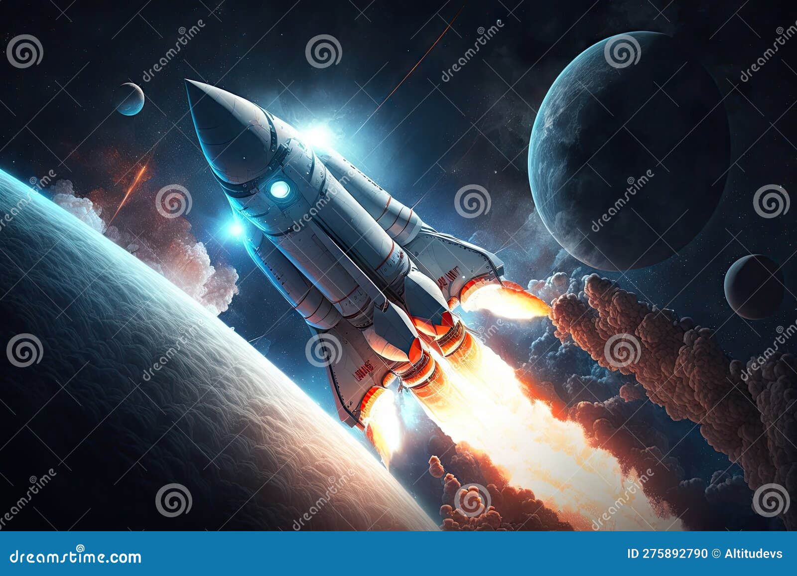 Rocket Start with View of the Stars in Deep Space Stock Illustration ...