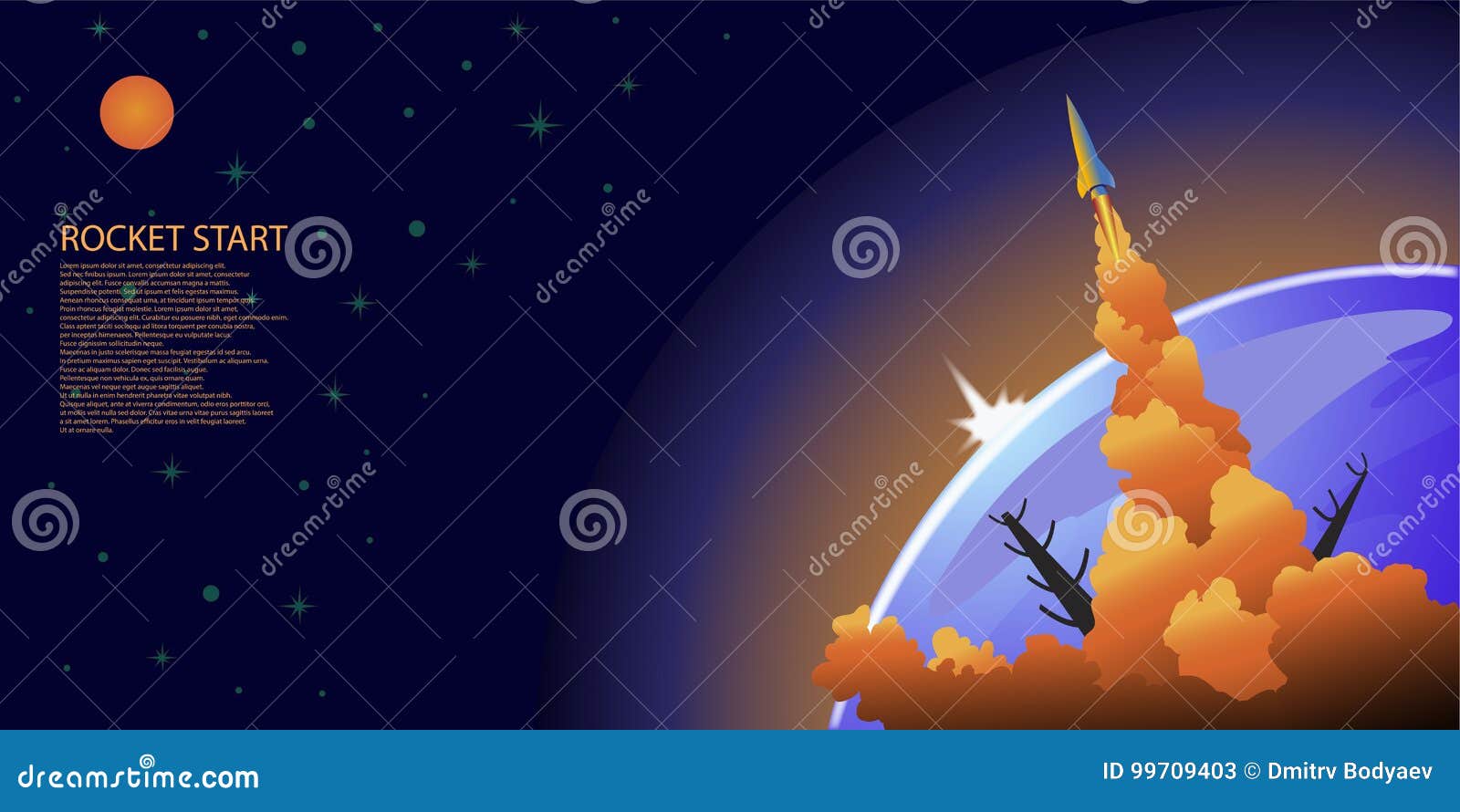 Rocket Starting on the Background Space Objects Stock Illustration ...