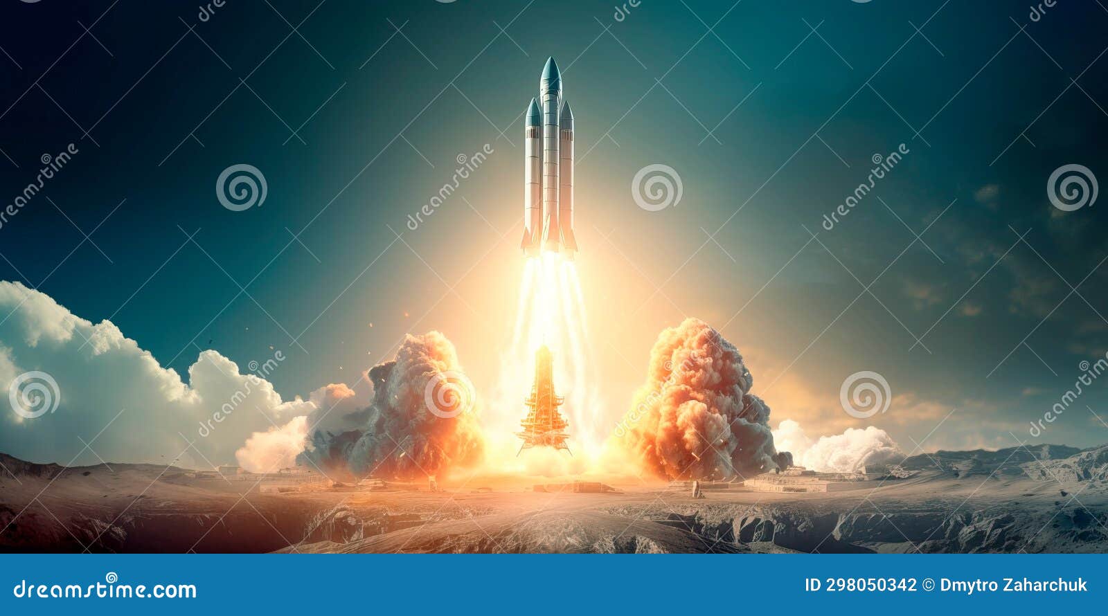 Rocket Starting Its Space Exploration Mission, with the Starry Sky As a ...