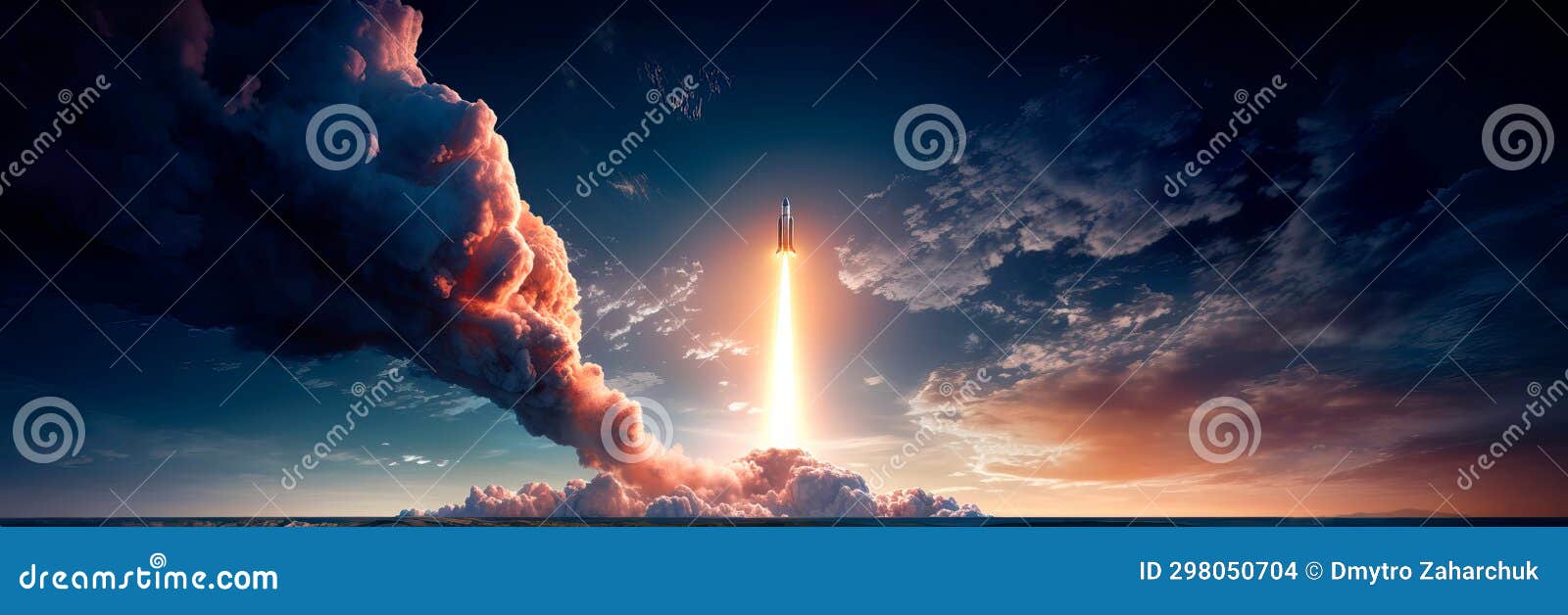 Rocket Starting Its Space Exploration Mission, with the Starry Sky As a ...