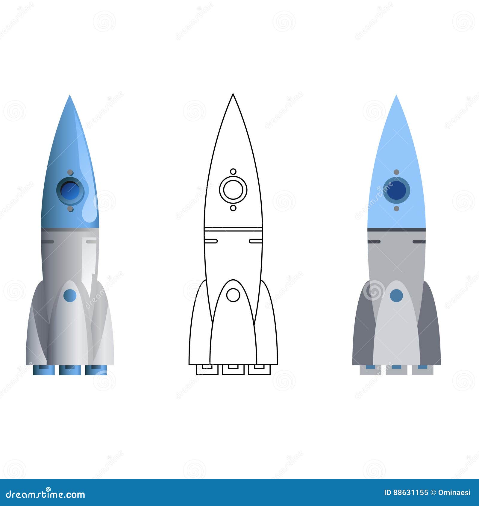 Rocket Symbol 3d Line Art Flat Icons Set Isolated Realistic Template ...