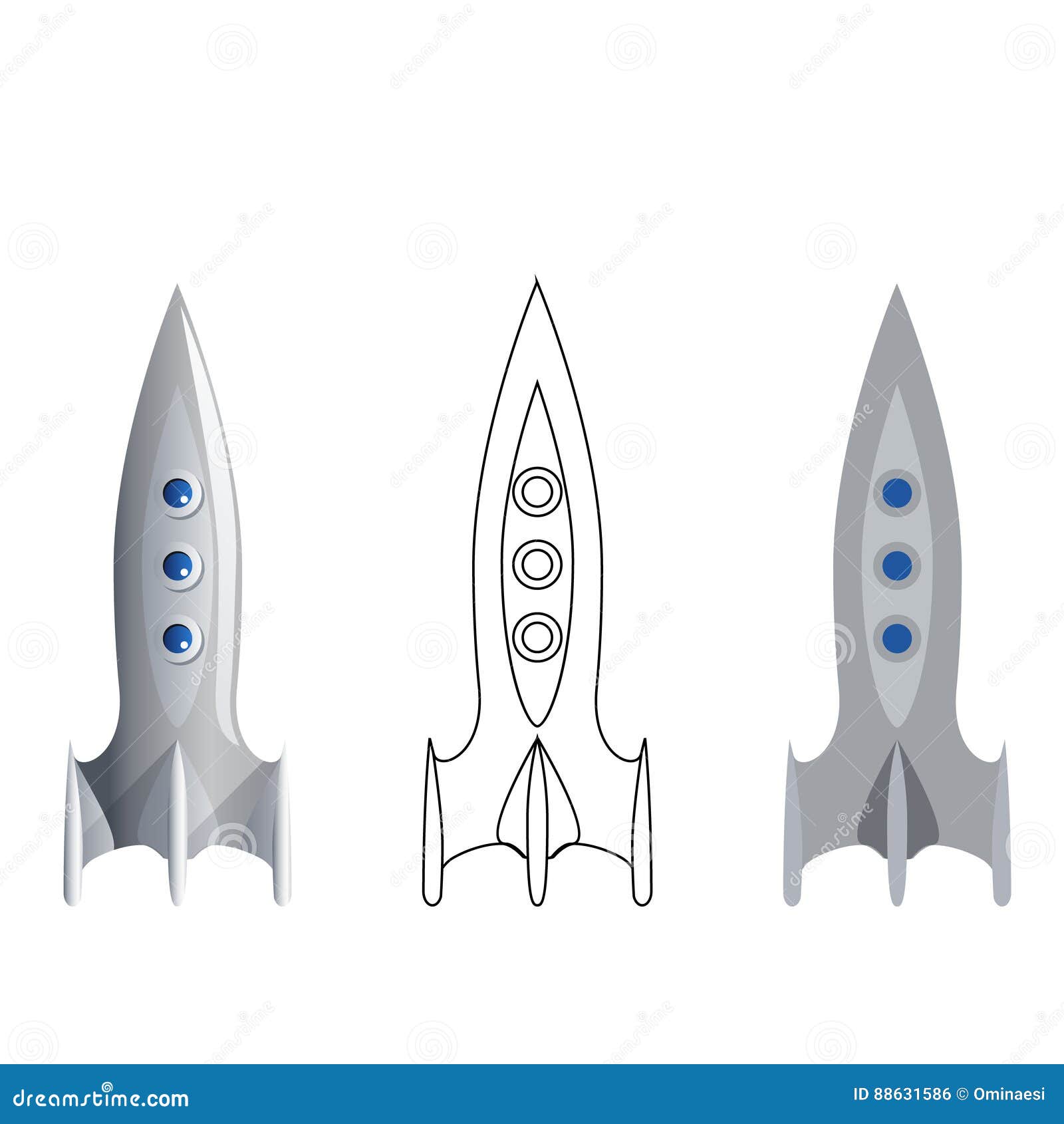 Rocket Symbol 3d Line Art Flat Icons Set Isolated Realistic Template ...