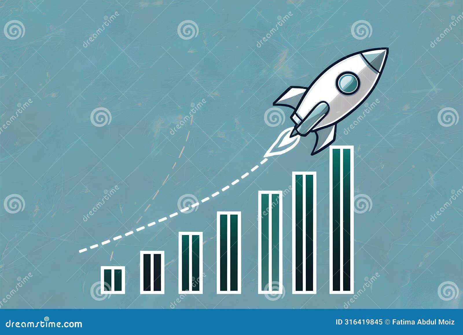 Rocket Symbolizing Growth, Trajectory Showing Progress Over Bar Chart ...