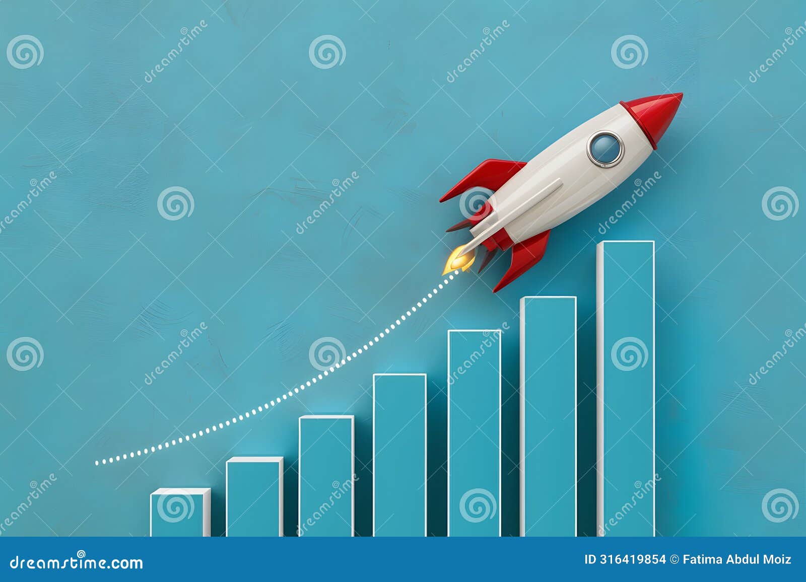 Rocket Symbolizing Growth, Trajectory Showing Progress Over Bar Chart ...