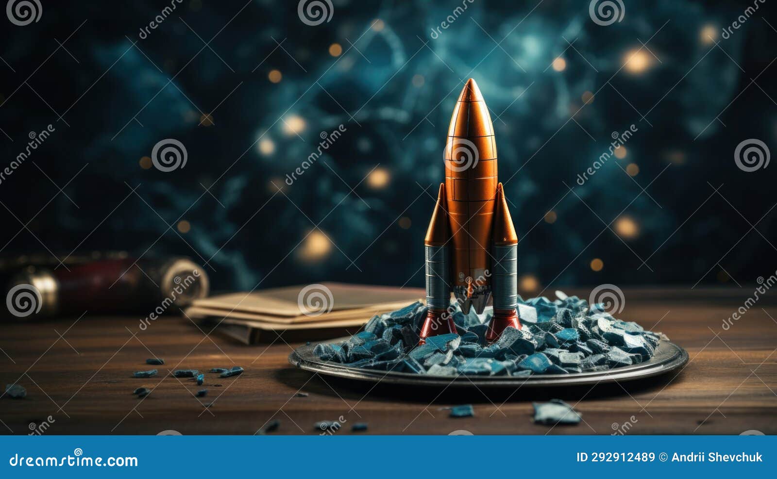 Rocket on the Table in the Dark. 3d Render Illustration Stock ...