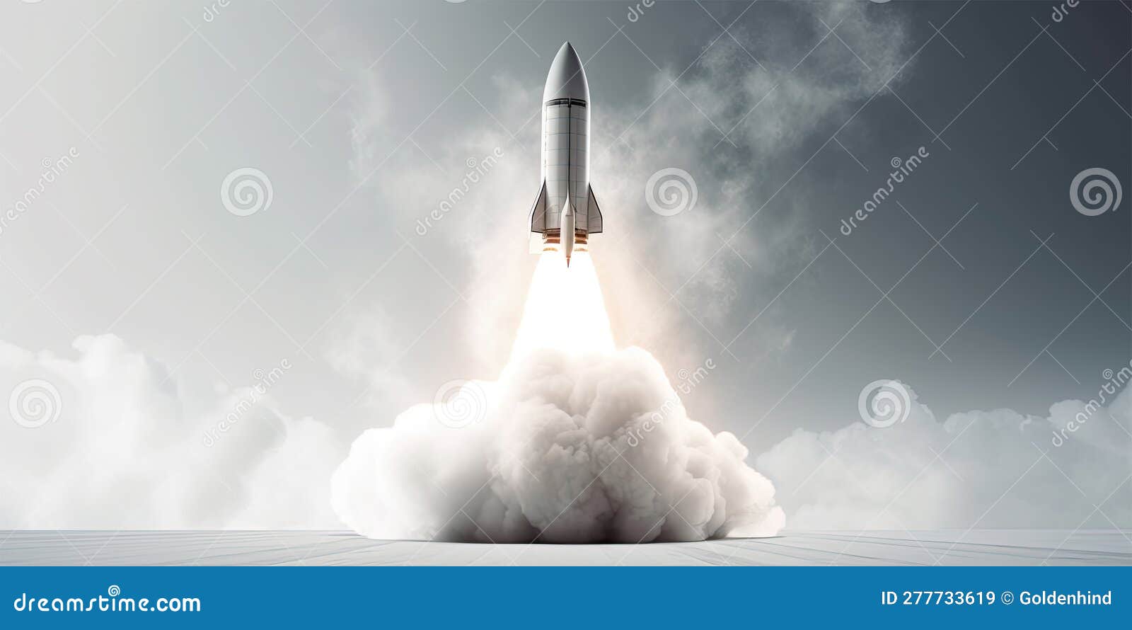 Rocket Take Off with Smoke Cloud on Gray Background. Fast Growing ...