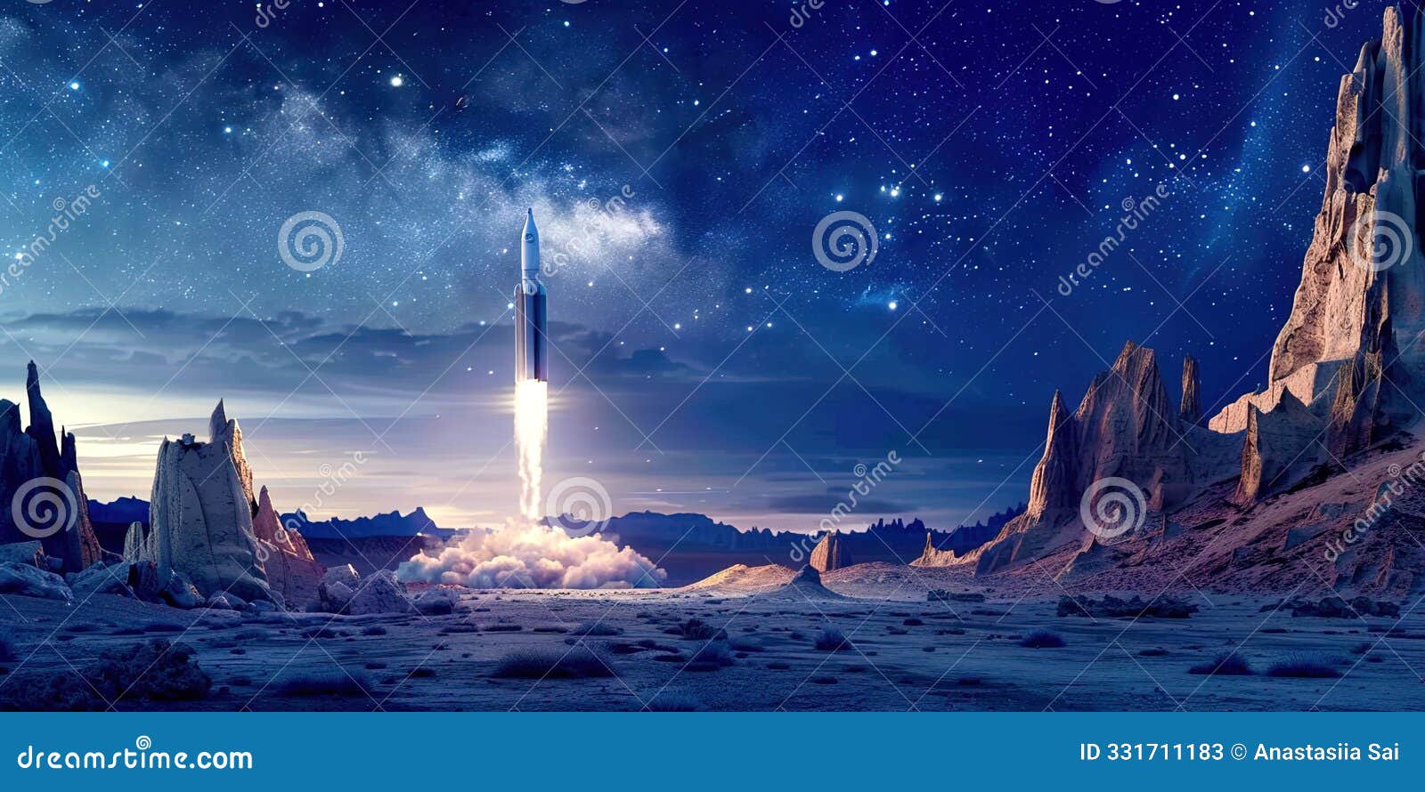 Rocket Takeoff into the Night Sky Stock Image - Image of launch ...