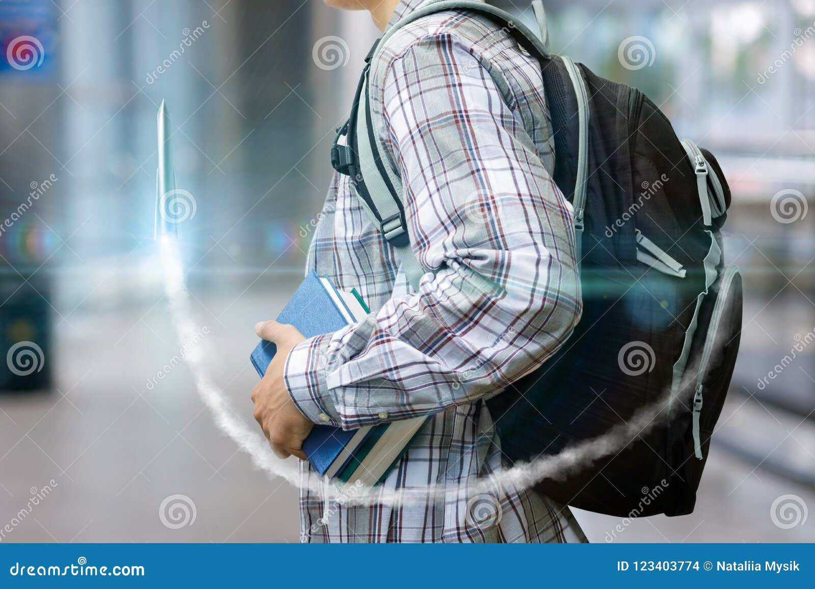 Rocket Takes Off from the Backpack of the Student Stock Photo - Image ...