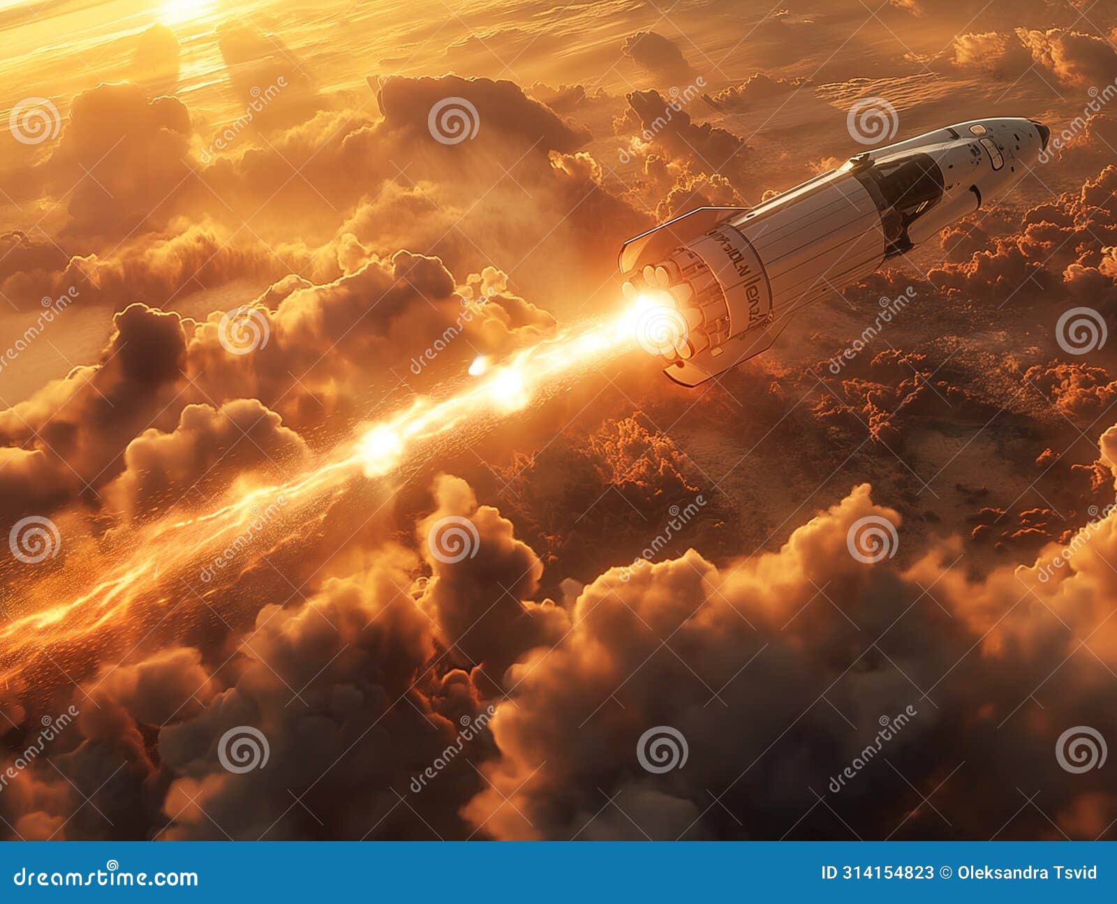 Rocket Takes Off in the Sky. Spaceship Begins the Mission Stock Image ...