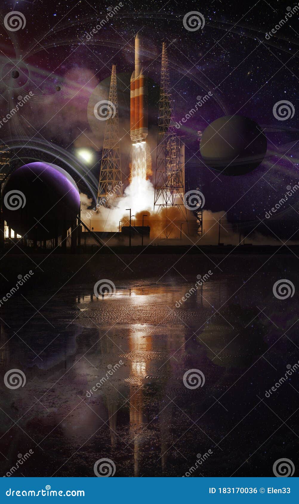 Rocket Takes Off into Space with the Alien Planets. Spacecraft Performs ...