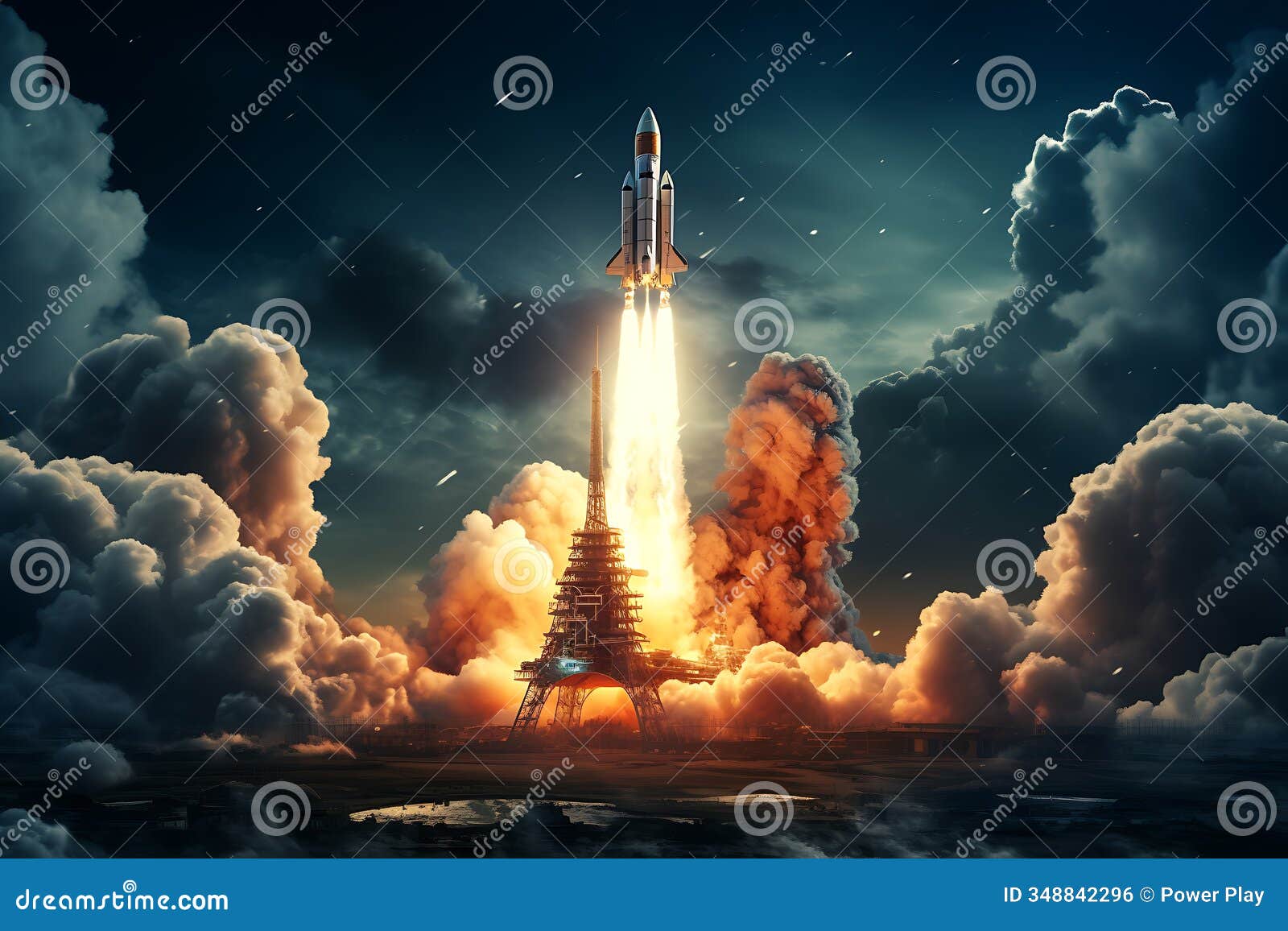 Rocket Takes Off into Space. 3D Illustration Stock Illustration ...