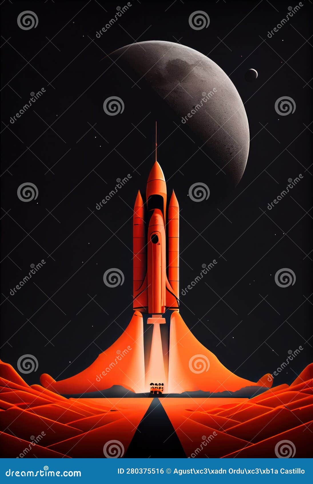The Rocket Takes Off from the Surface of the Moon or Another Planet ...