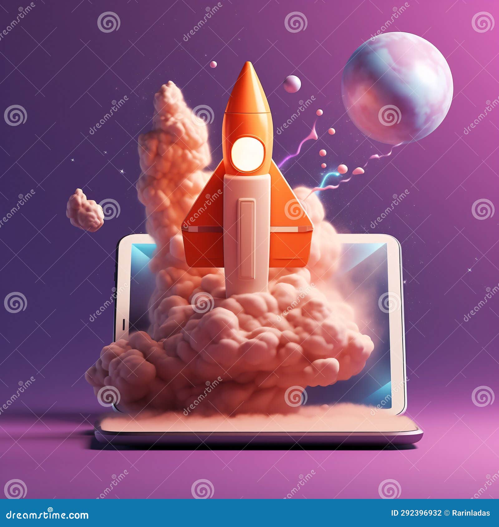 Rocket Takes Off from Tablet in Technology Concept Photo Stock ...