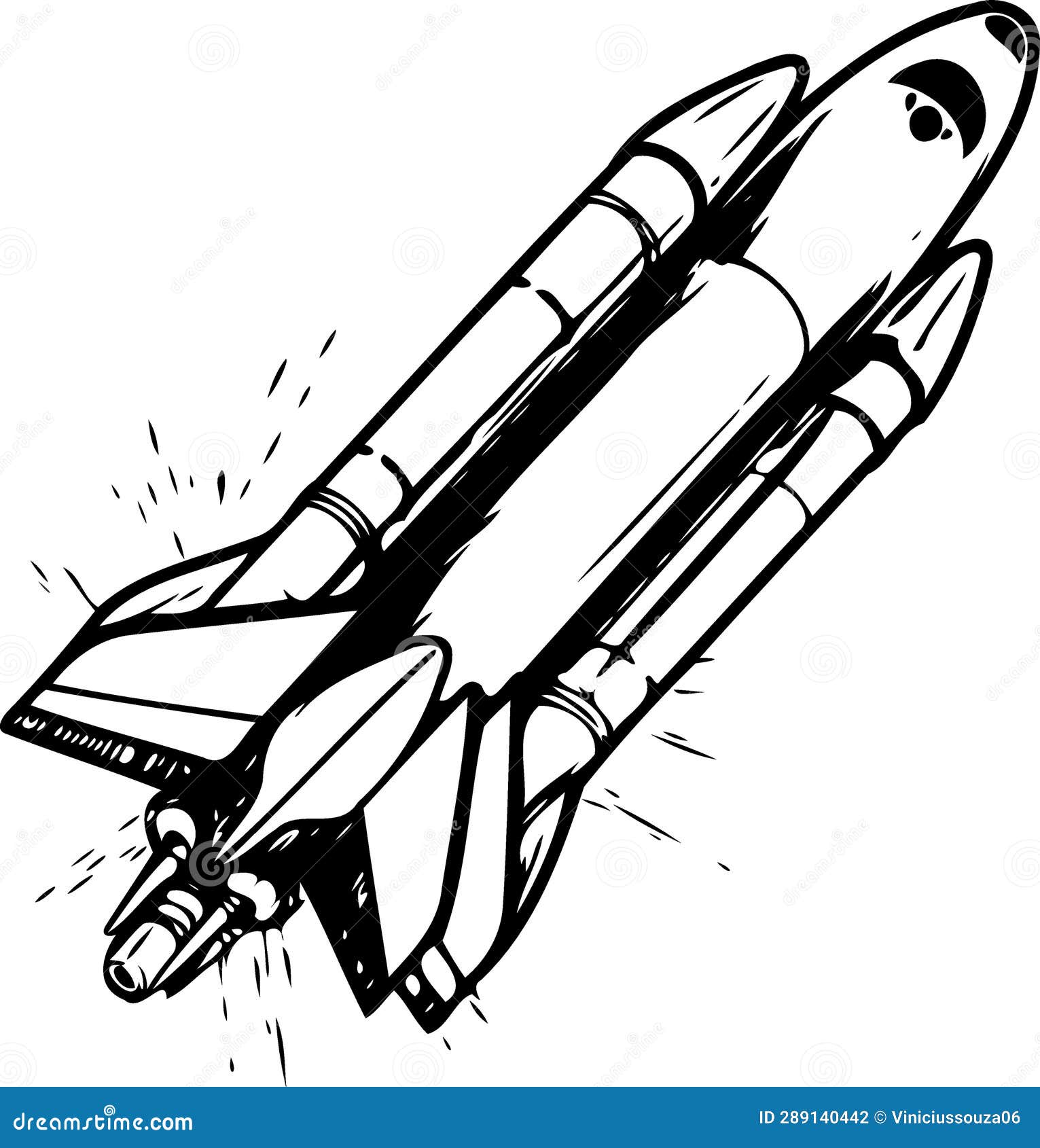 Rocket Taking Off in Black and White Stock Vector - Illustration of ...
