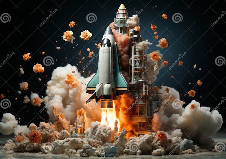 A Rocket Taking Off with Cameras and Drones. AI Generated Stock ...