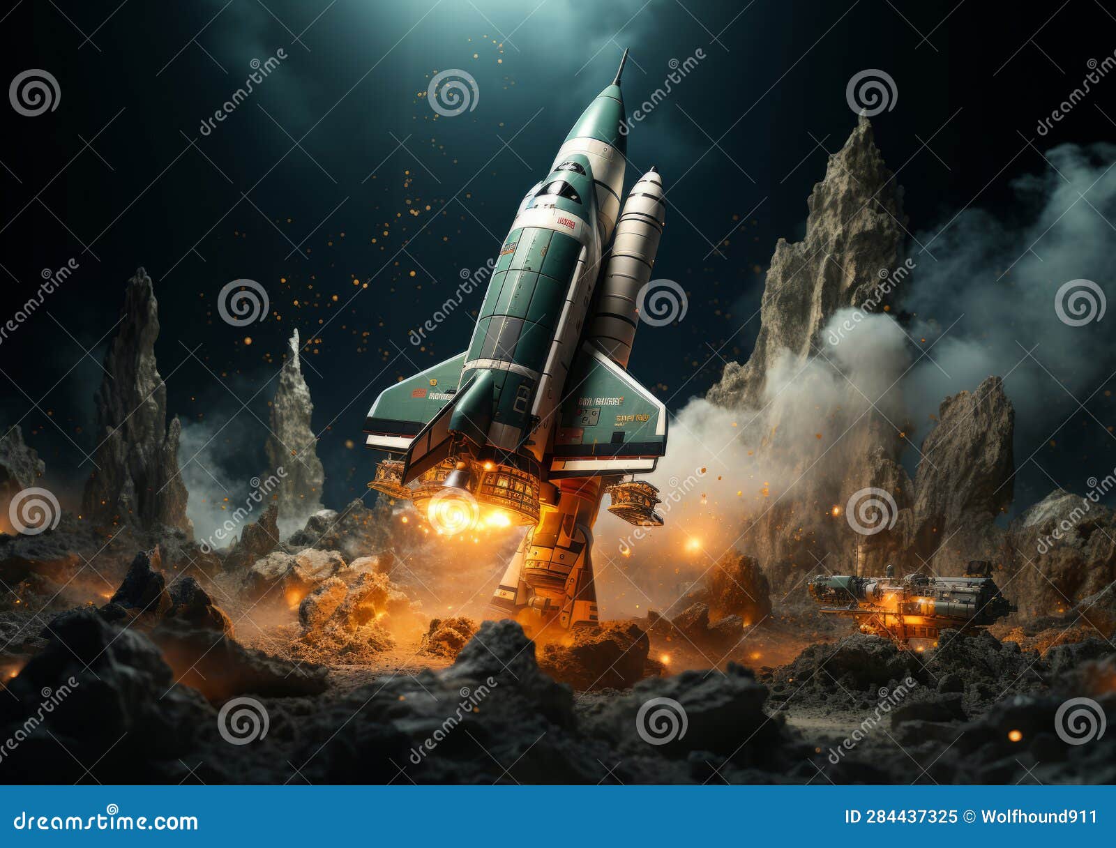 A Rocket Taking Off with Cameras and Drones. AI Generated Stock ...