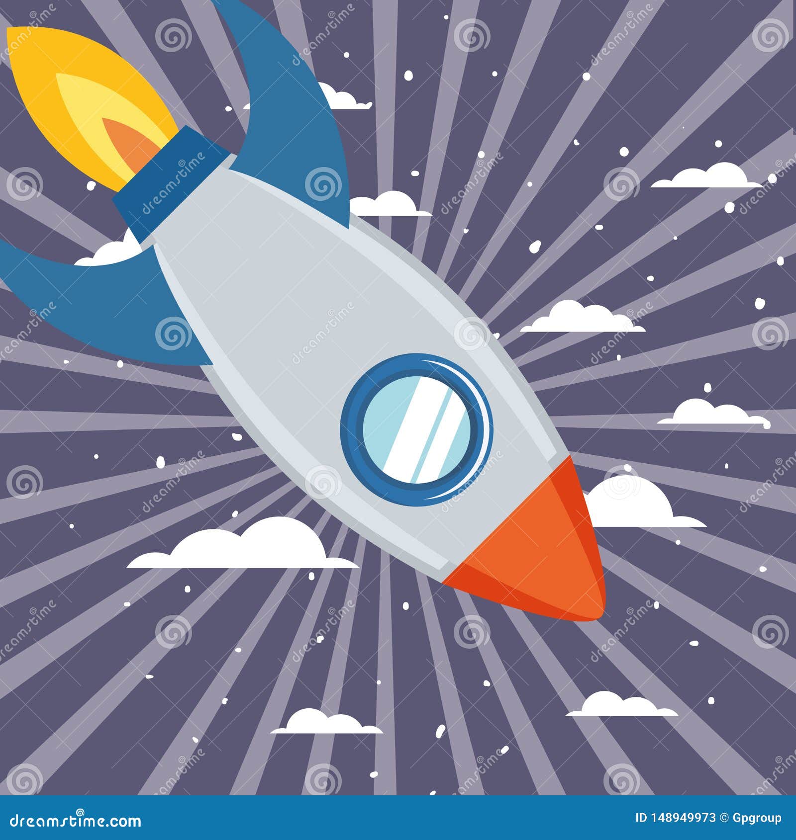 Rocket Taking Off with Clouds of Background Stock Vector - Illustration ...