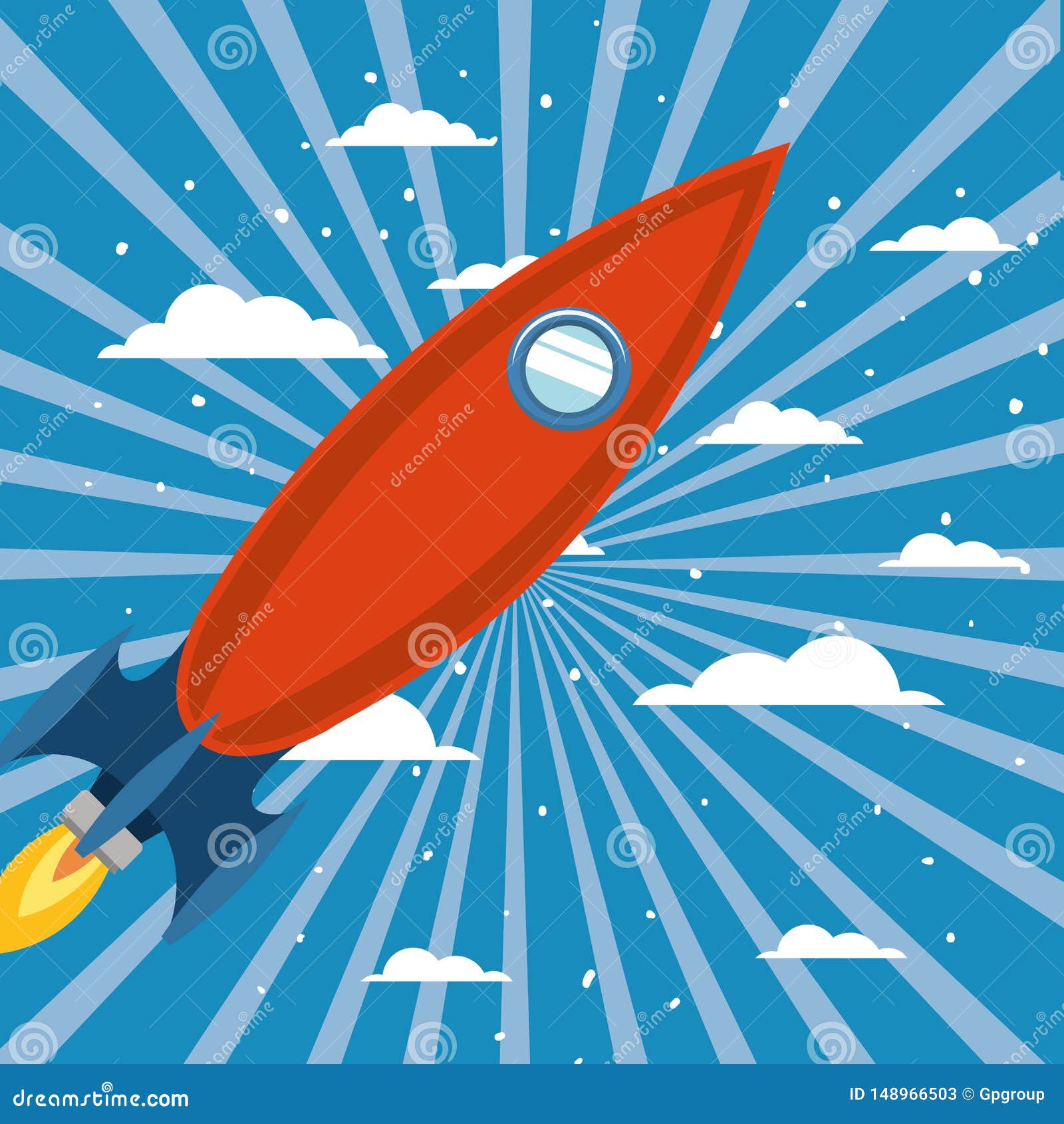 Rocket Taking Off with Clouds of Background Stock Vector - Illustration ...