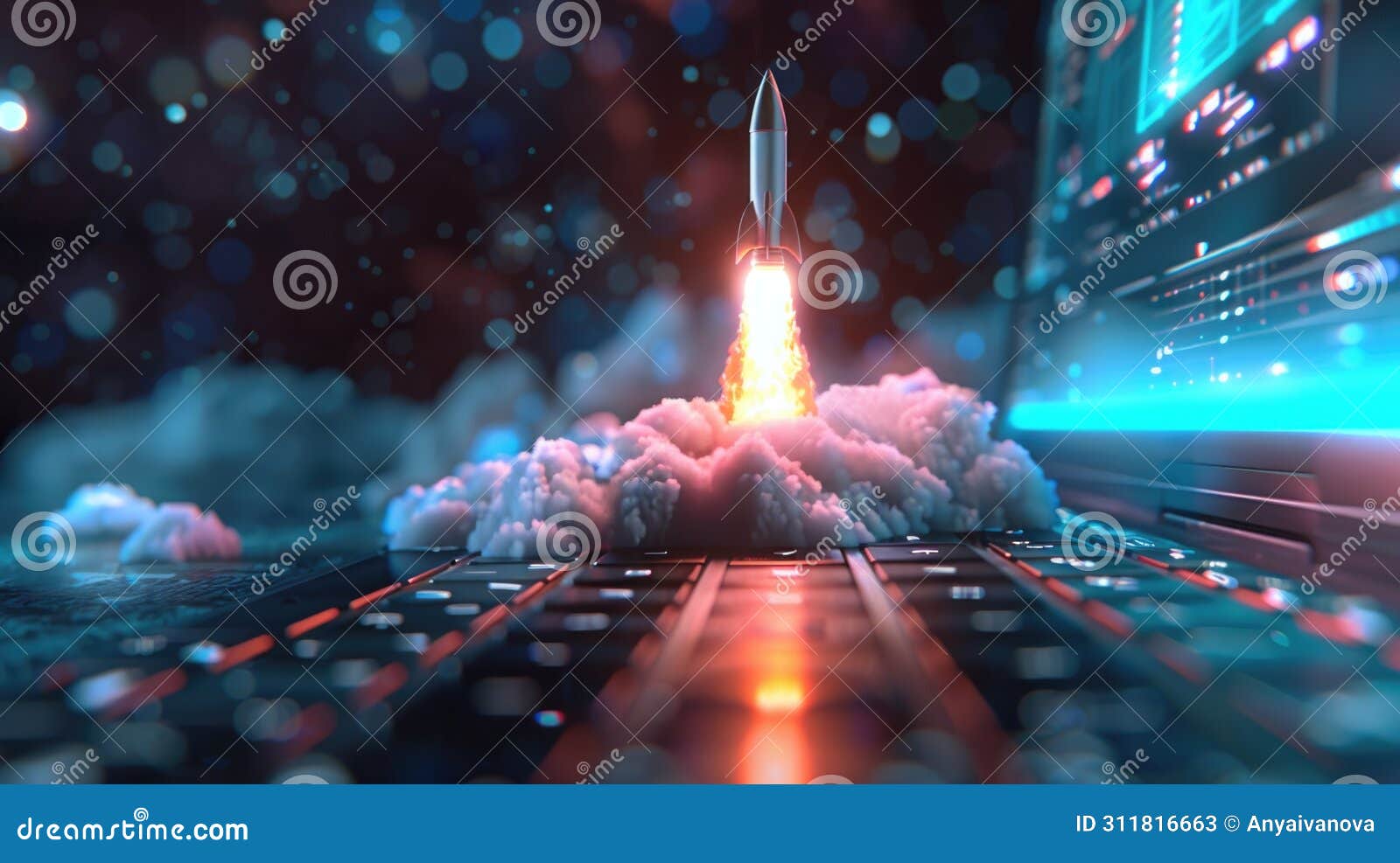 A Rocket Taking Off from a Computer Screen Stock Image - Image of ...
