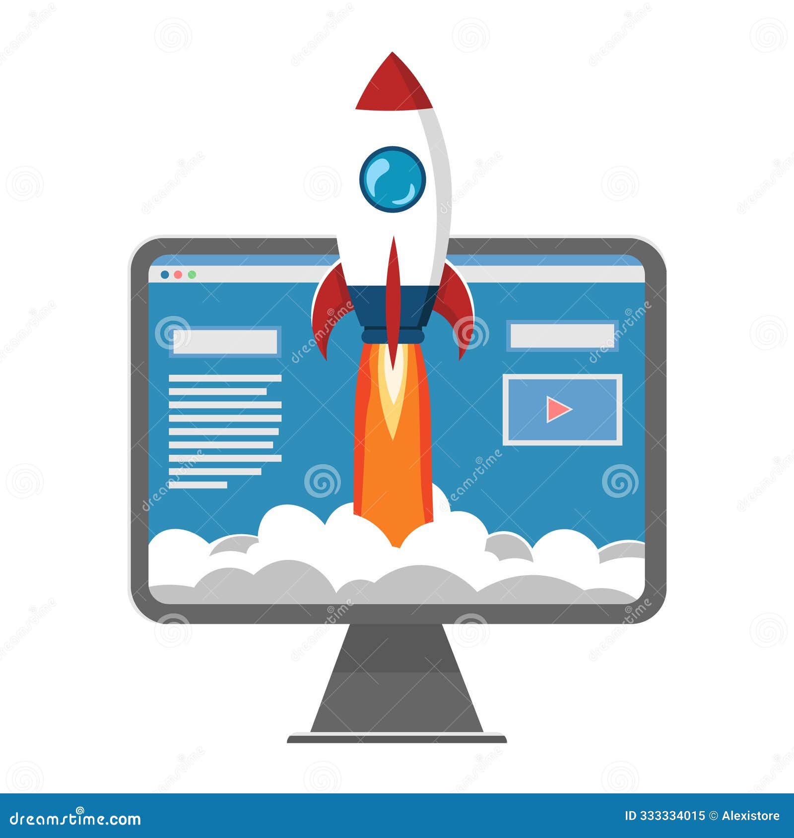 Rocket Taking Off From Computer Screen, Symbol Of New Business Start Up ...